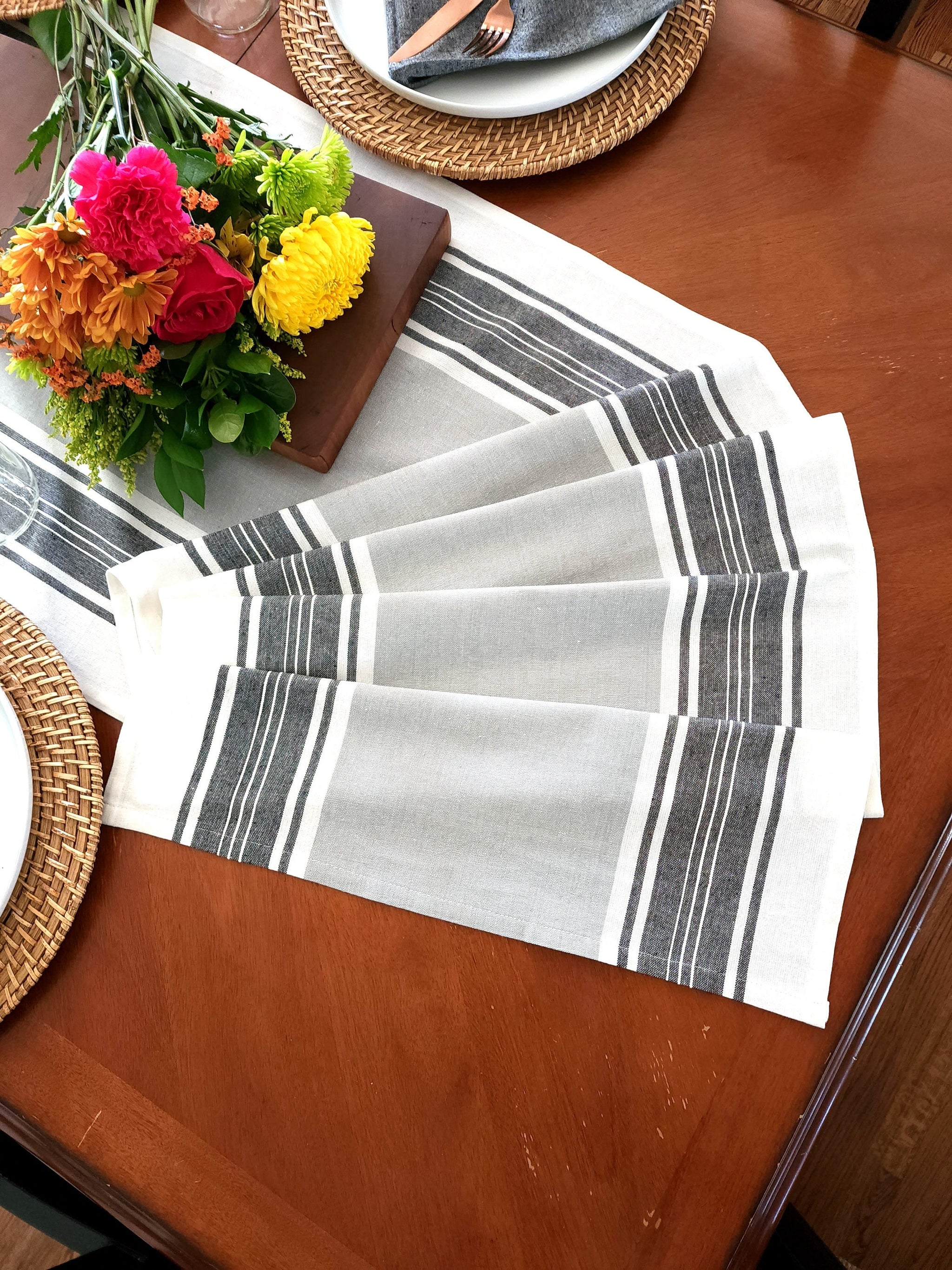 Gray & Black Striped Table Runner – 90 West Linen Co.