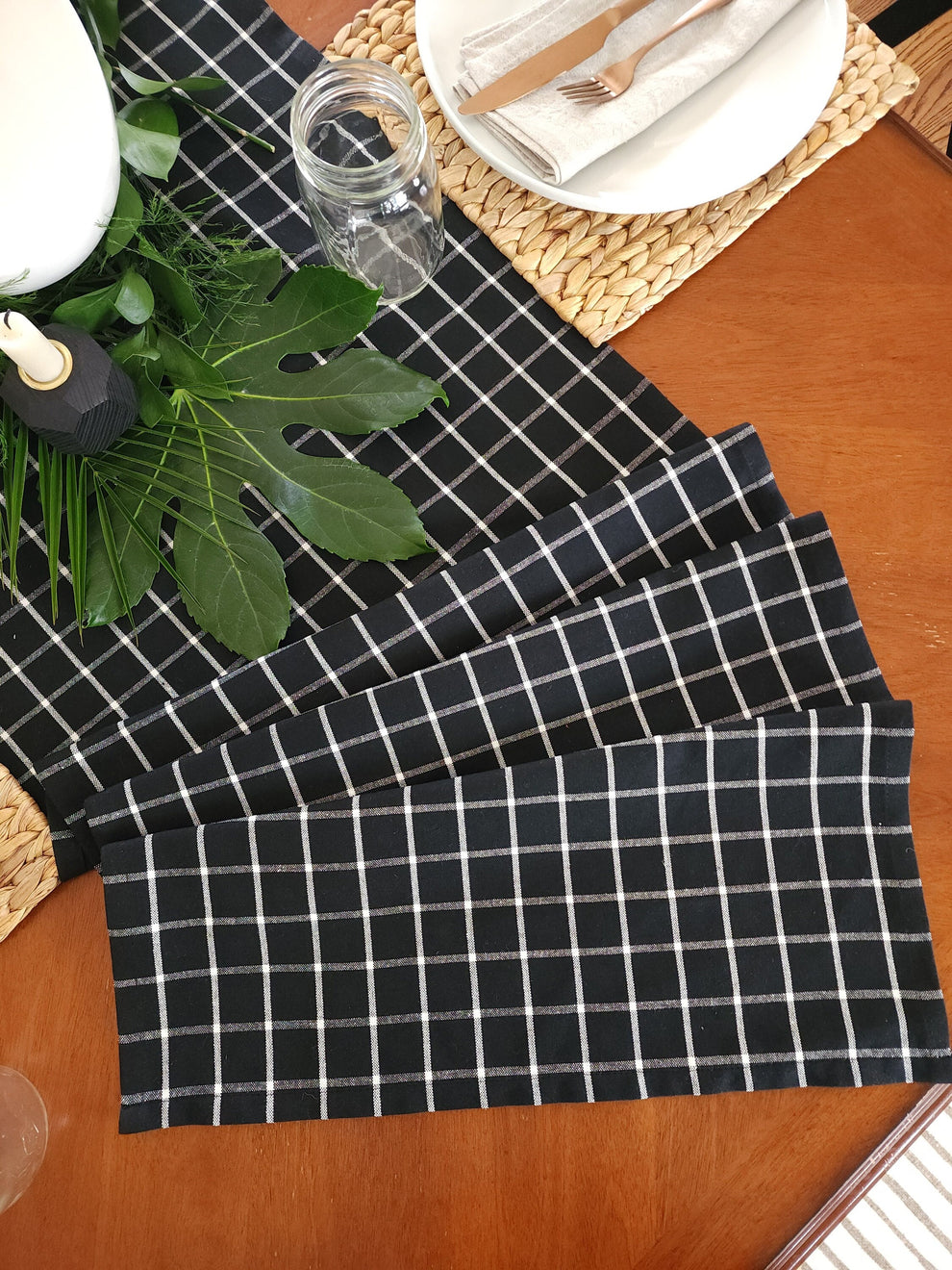 Black & White Checkered Table Runner – 90 West Linen Co.